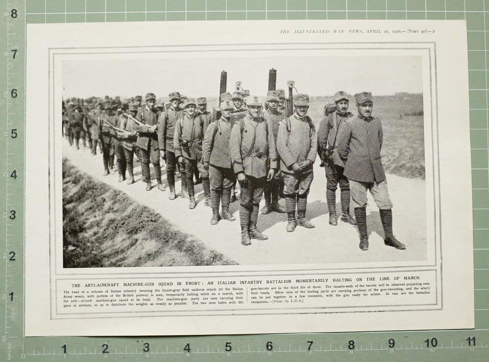 1916 WWI WW1 PRINT ANTI AIRCRAFT MACHINE GUN SQUAD ITALIAN INFANTRY ...