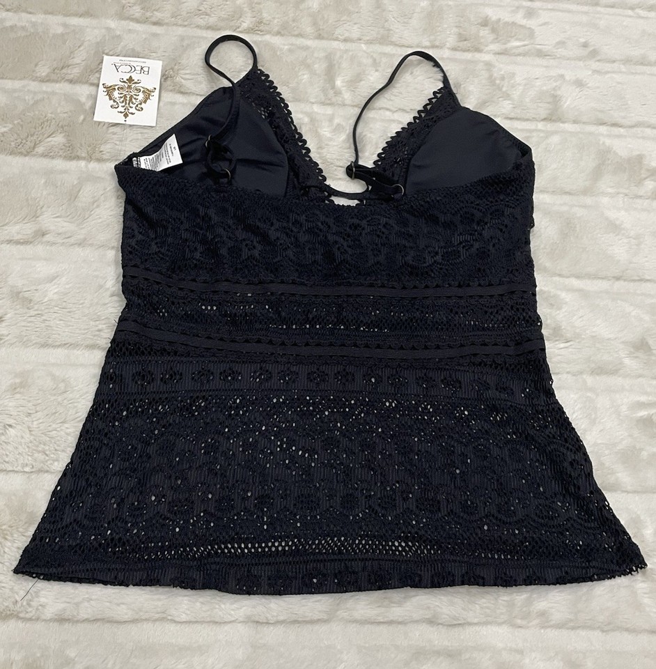 NWT Becca Women Crochet lace Tankini Swim Top And Bottom Black Size ...