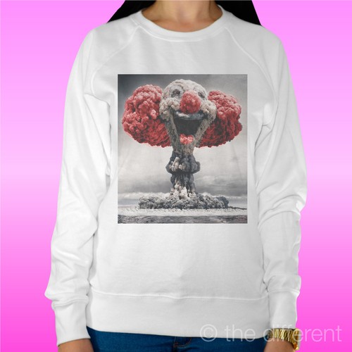 FELPA DONNA LEGGERA SWEATER BIANCO " ESPLOSIONE FACCIA CLOWN " ROAD TO ...