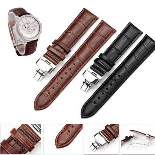 Universal Genuine Leather Wrist Watch Band Strap Butterfly Clasp Buckle ...