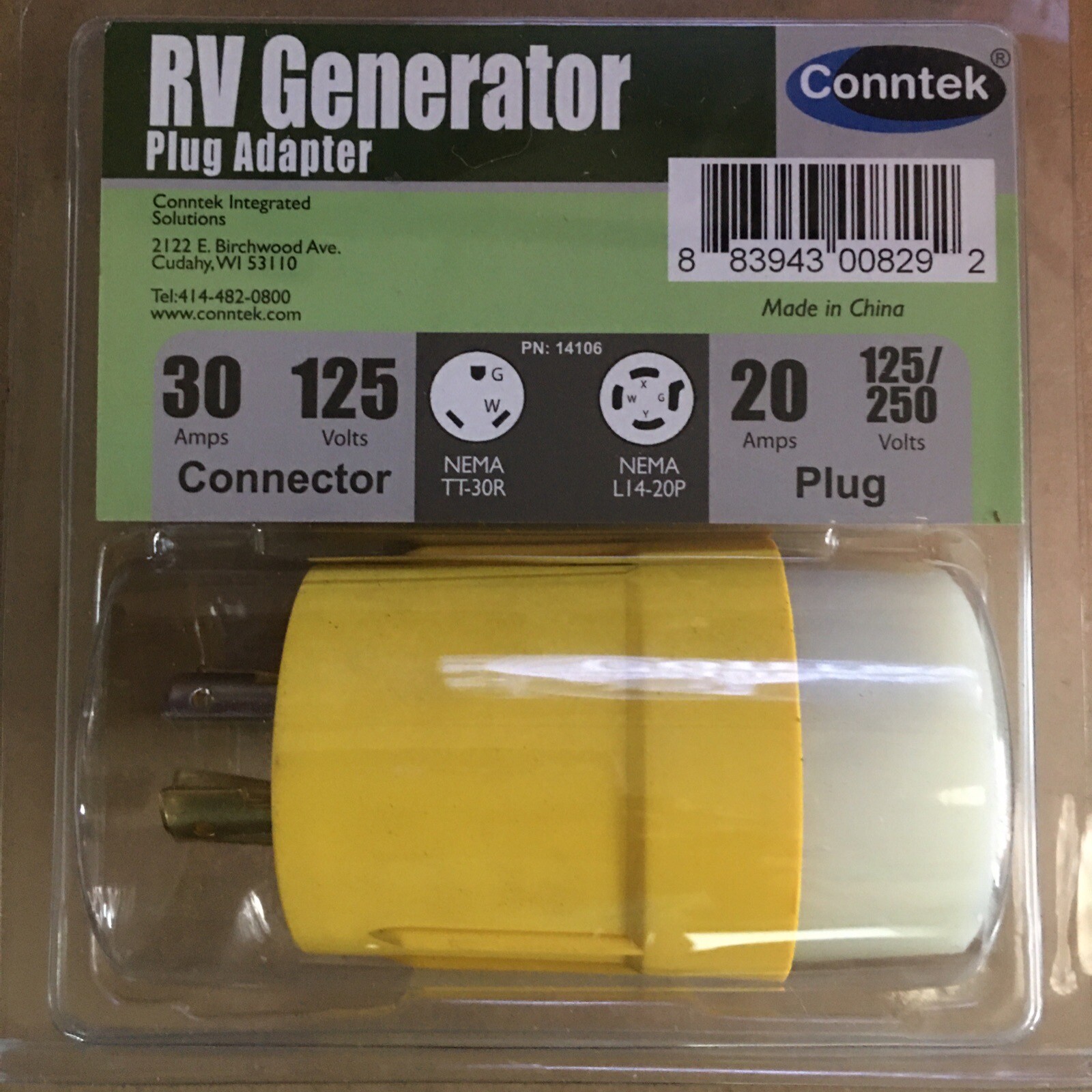 RV Generator Plug Adapter Conntek 20-30 Amp 14106 L14-20P NEW IN ...