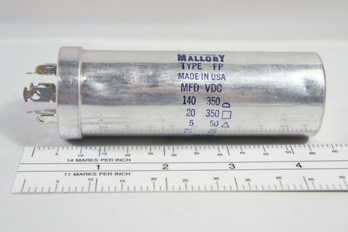 Vintage 1960s Mallory Type FP Capacitor 24186, 140/20/5/25 MFD, 350/50 ...