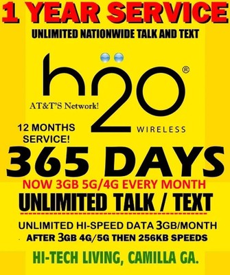 H2O H20 WIRELESS SIM 🤩FULL YEAR SERVICE UNLIMITED T/T 😃NOW 3GB EVERY ...