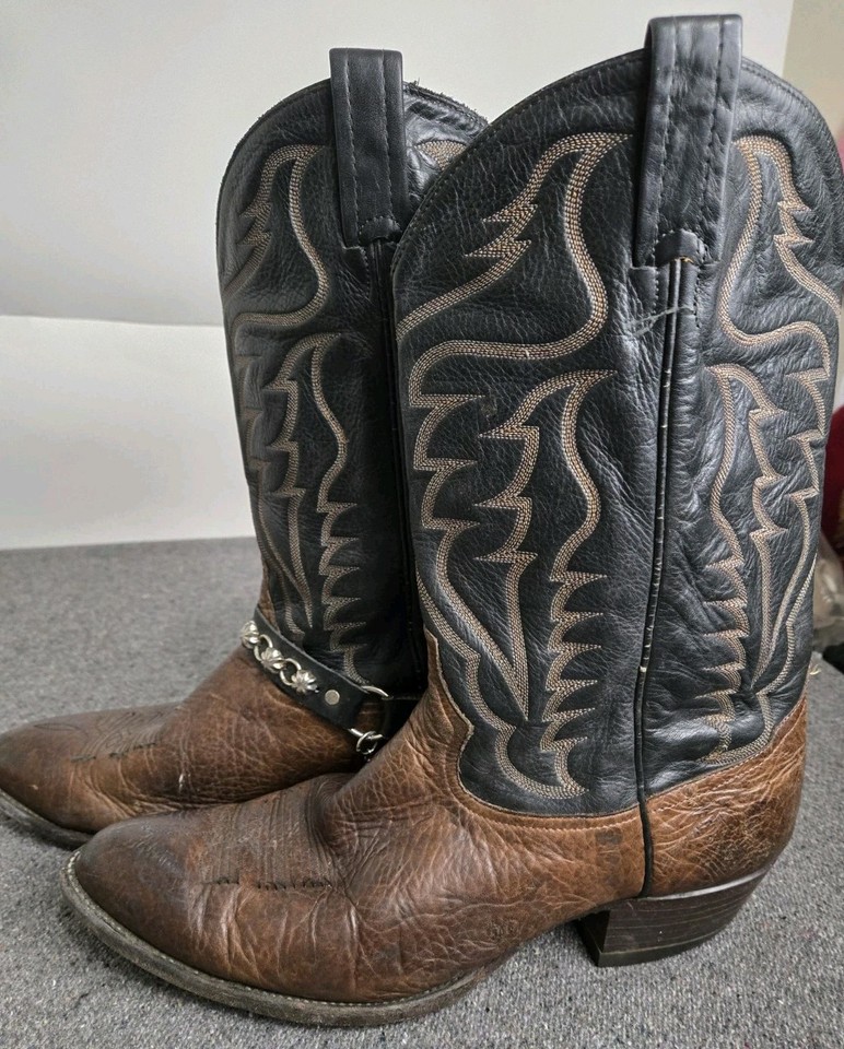 Vtg Tony Lama Cowboy Boots Size 12 S #6171 Black And Brown With ...