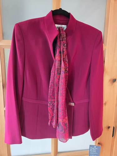 Kasper Dark GARNET TAPESTRY Long Sleeve Jacket With Scarf Size 8-Petite ...