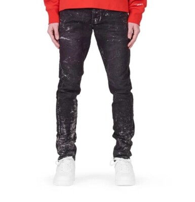 PURPLE BRAND P001 Black Wash Metallic Silver Slim Fit Jeans PURPLE BRAND P001 Black Wash Metallic Silver Slim Fit Jeans