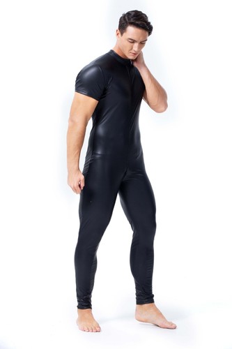 Men's Faux Leather Bodysuit Leotard Wrestling Singlet Jumpsuit ...