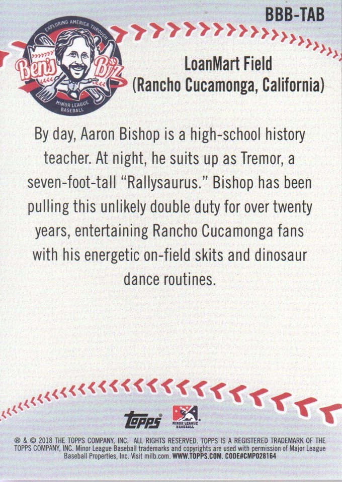 2018 Topps Pro Debut Baseball Ben's Biz #BBB-TAB Tremor Aaron Bishop | eBay