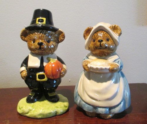 VINTAGE JAPAN OTAGIRI THANKSGIVING BEARS SALT & PEPPER SHAKER SET ...