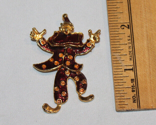 VTG enamel & rhinestone clown brooch pin articulated reddish purple ...