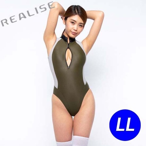REALISE Color Panel Swimsuit Front Zipper OLIVE LL N-0376 | eBay