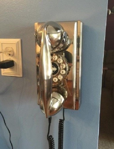 Retro Vintage Silver Wall Phone Push Button Rotary Dial Cord Working ...