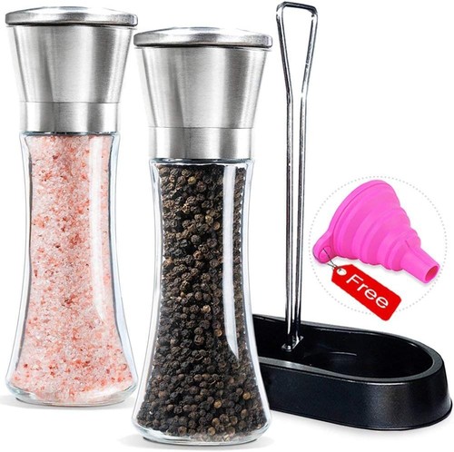 Salt and Pepper Mills with Matching Stand- Amison With Stand, Silver | eBay