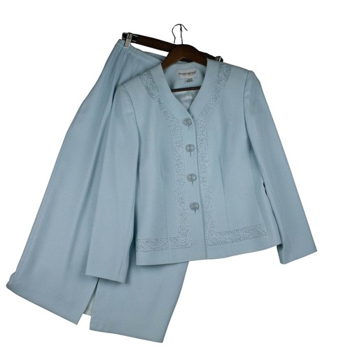 John Meyer Womens 10P 2-Pc Skirt Suit VTG 90s Light Blue Beaded Formal ...