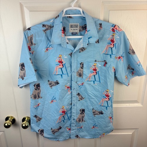 Men's RSVLTS Sand Lot Button Front Short Sleeve Shirt Blue Large L Dog ...