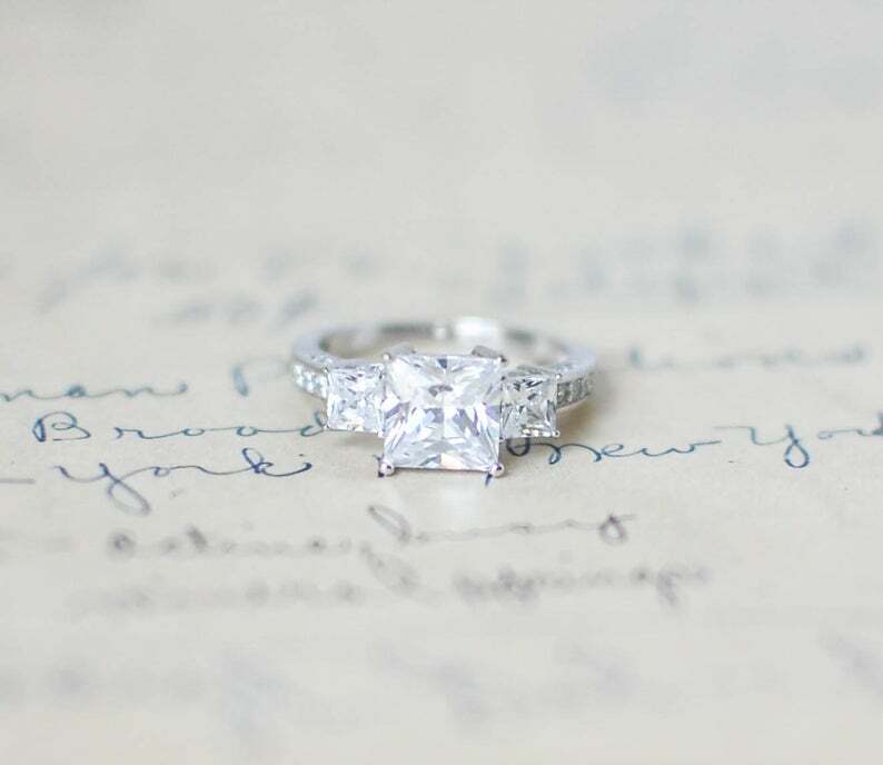 3.05CT Princess Cut 3 Stone CZ Engagement & Wedding Women's Ring In 935 ...