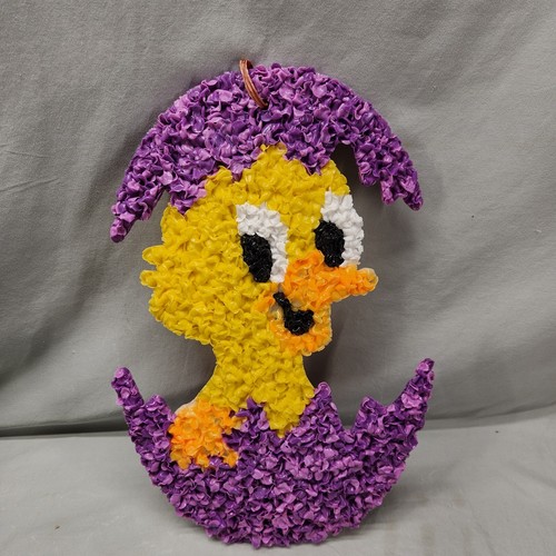 Vintage Melted Plastic Popcorn Easter Duck Purple Egg Wall Hanger 16 ...