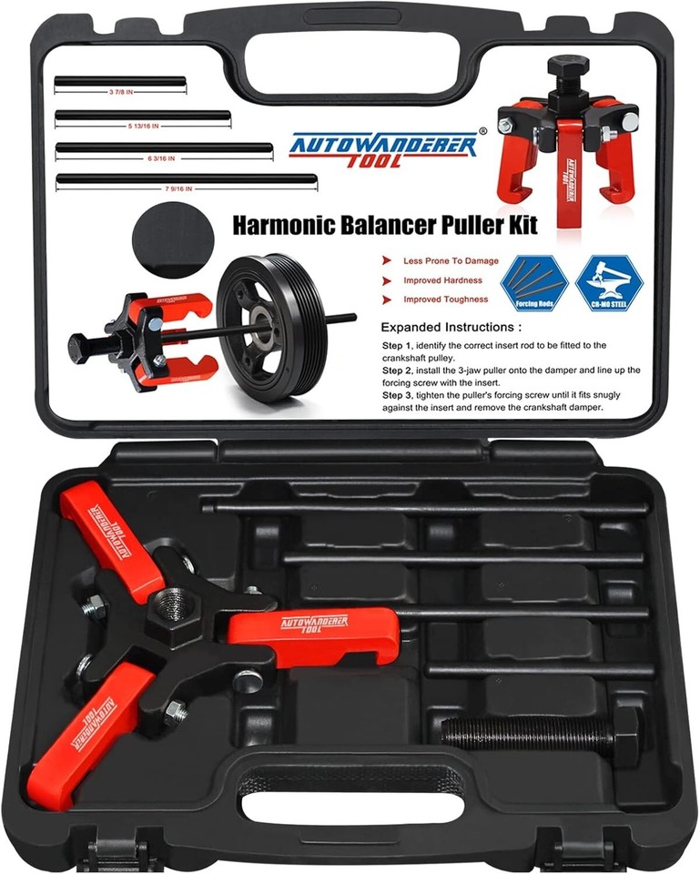 Harmonic Balancer Puller Crank Pulley Removal Kit Engine Motor Rod Auto ...