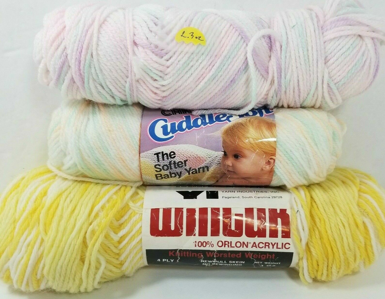 3 Skeins Caron CuddleSoft Wintuk Baby YARN Yellow,Mint,Rnbw 3ply ...
