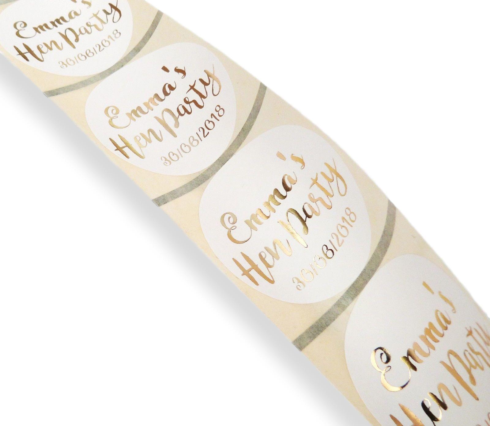 45MM ROUND WHITE LABELS PERSONALISED GOLD FOIL HEN PARTY HEN DO ...
