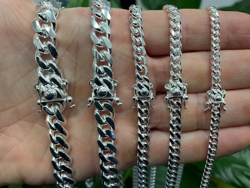 Mens Real Solid 925 Sterling Silver Miami Cuban Tight Link Box Lock ...