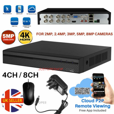 5MP CCTV DVR Recorder 4 8 Channel With Hard Drive 1080P 4K Video Full ...