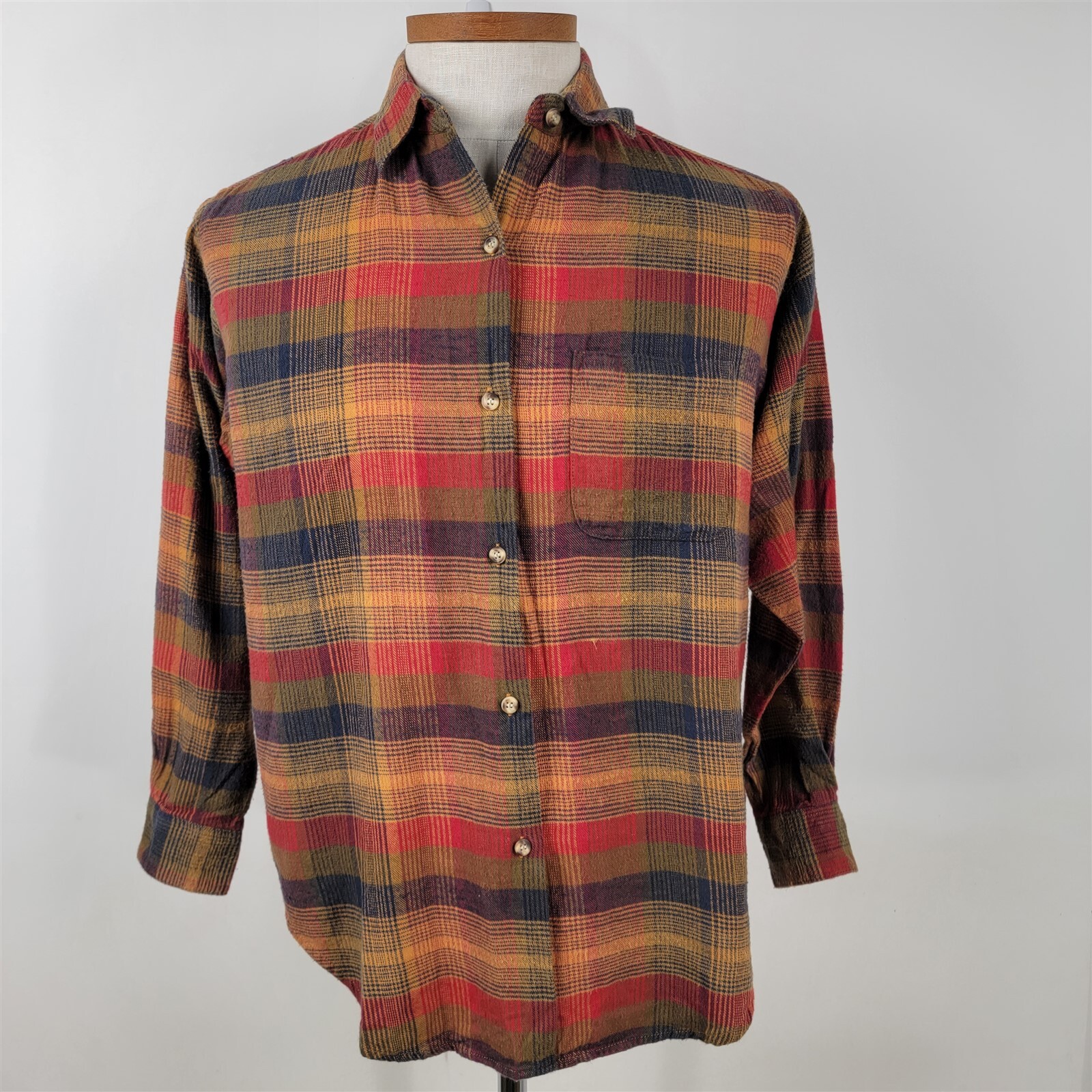 Vintage Basic Editions Plaid Flannel Long Sleeve Butt… - Gem