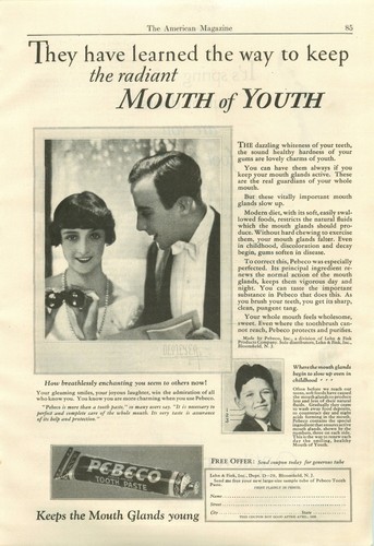 1927 Pebeco Toothpaste "Keeps the Mouth Glands young" Vintage Print Ad ...