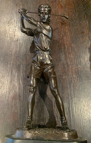 VTG Female Lady Golfer Statue Figurine Bronze Electroplated Resin? 17 ...