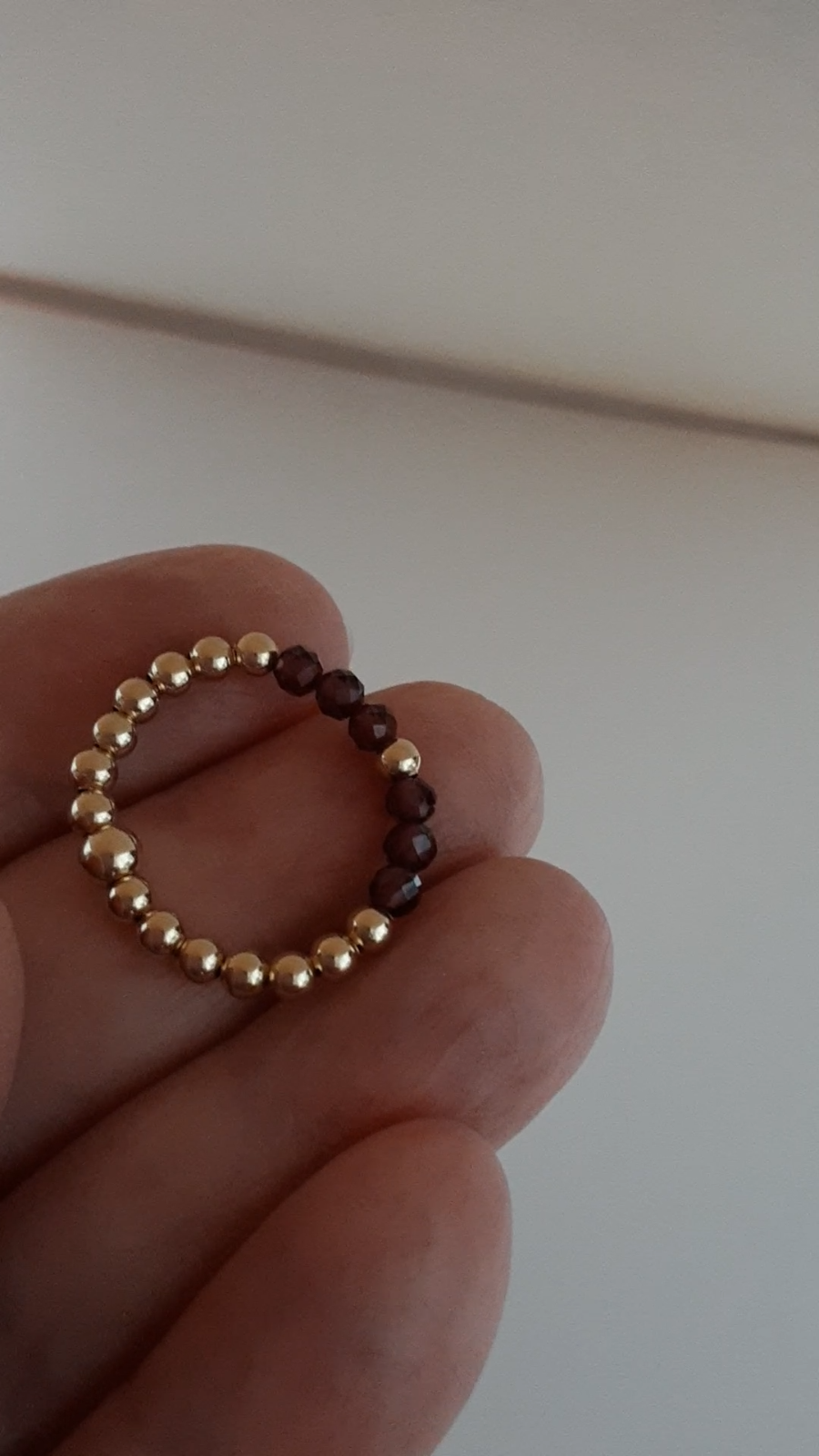 Garnet Gemstone & 14k ROSE Gold Filled Bead Stretch Ring All Size's ...