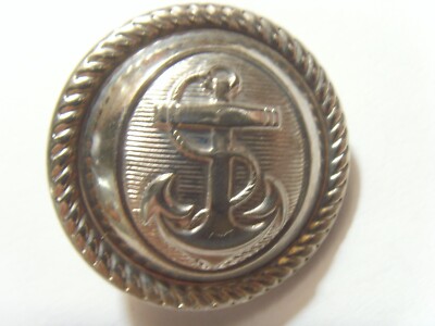 antique 38 mm silver tone metal navy anchor rope collector button 51905 ...