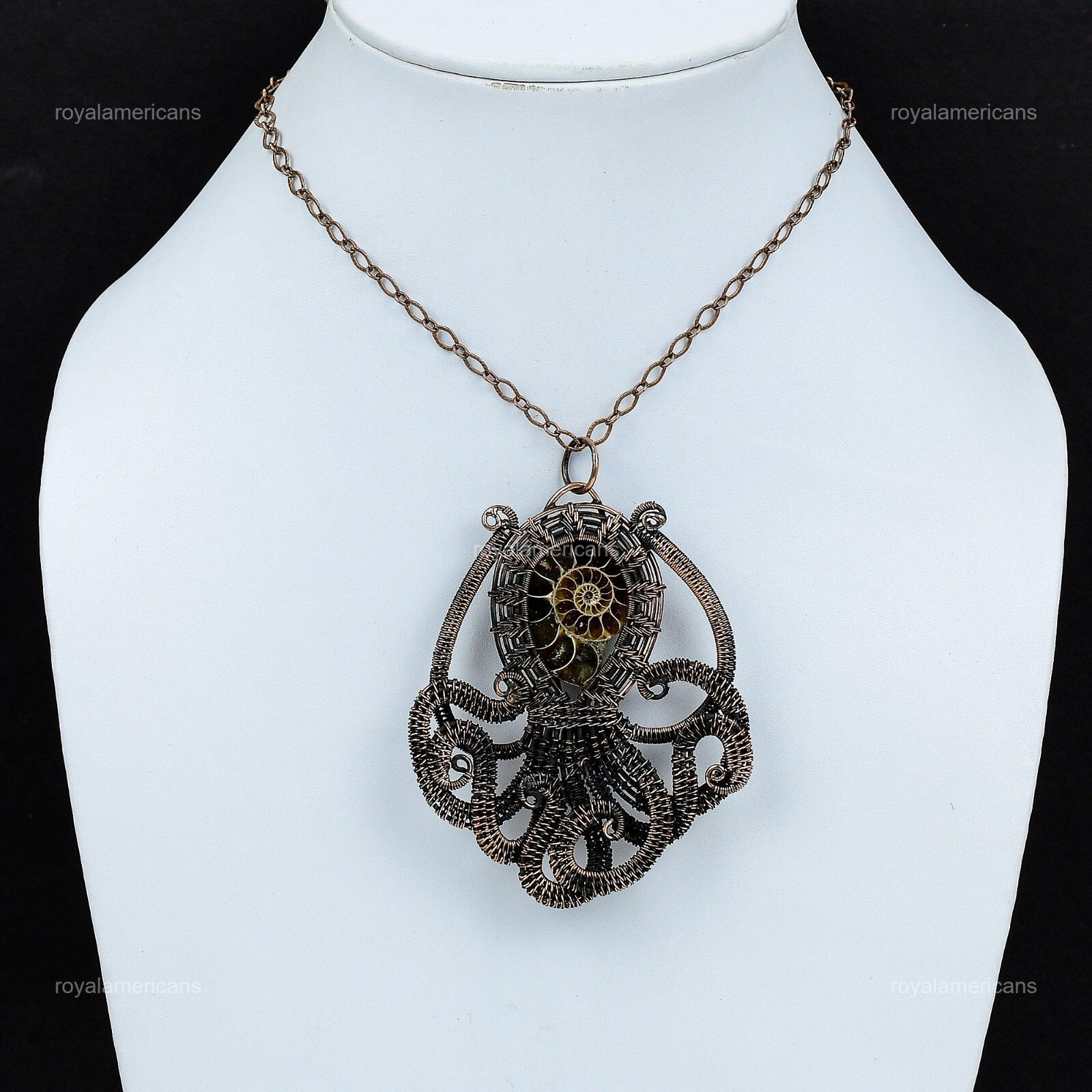 Ammonite Fossil Wire Wrapped Octopus Pendant Handcrafted Copper Holiday ...