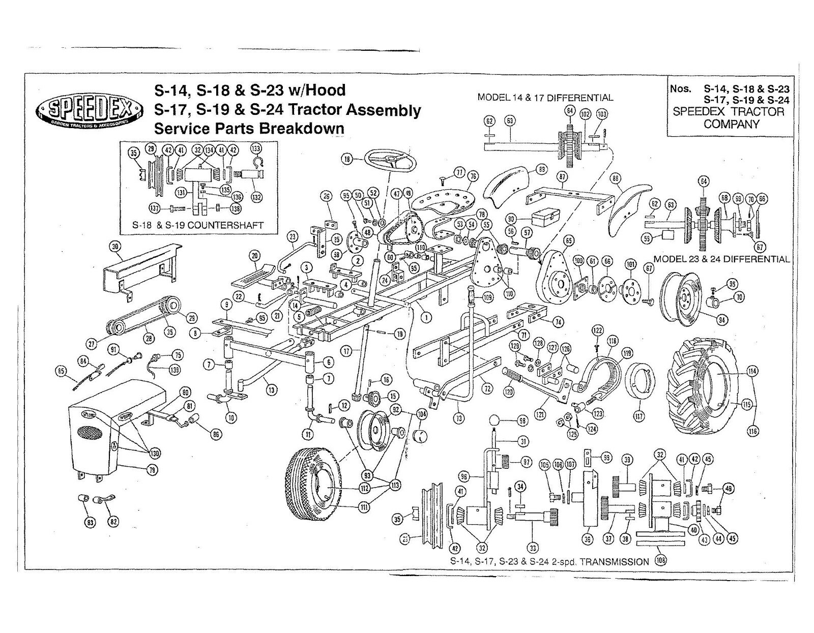 14 24 Tractor Operator & Service Parts Manual Speedex S-14-S-24 Garden ...