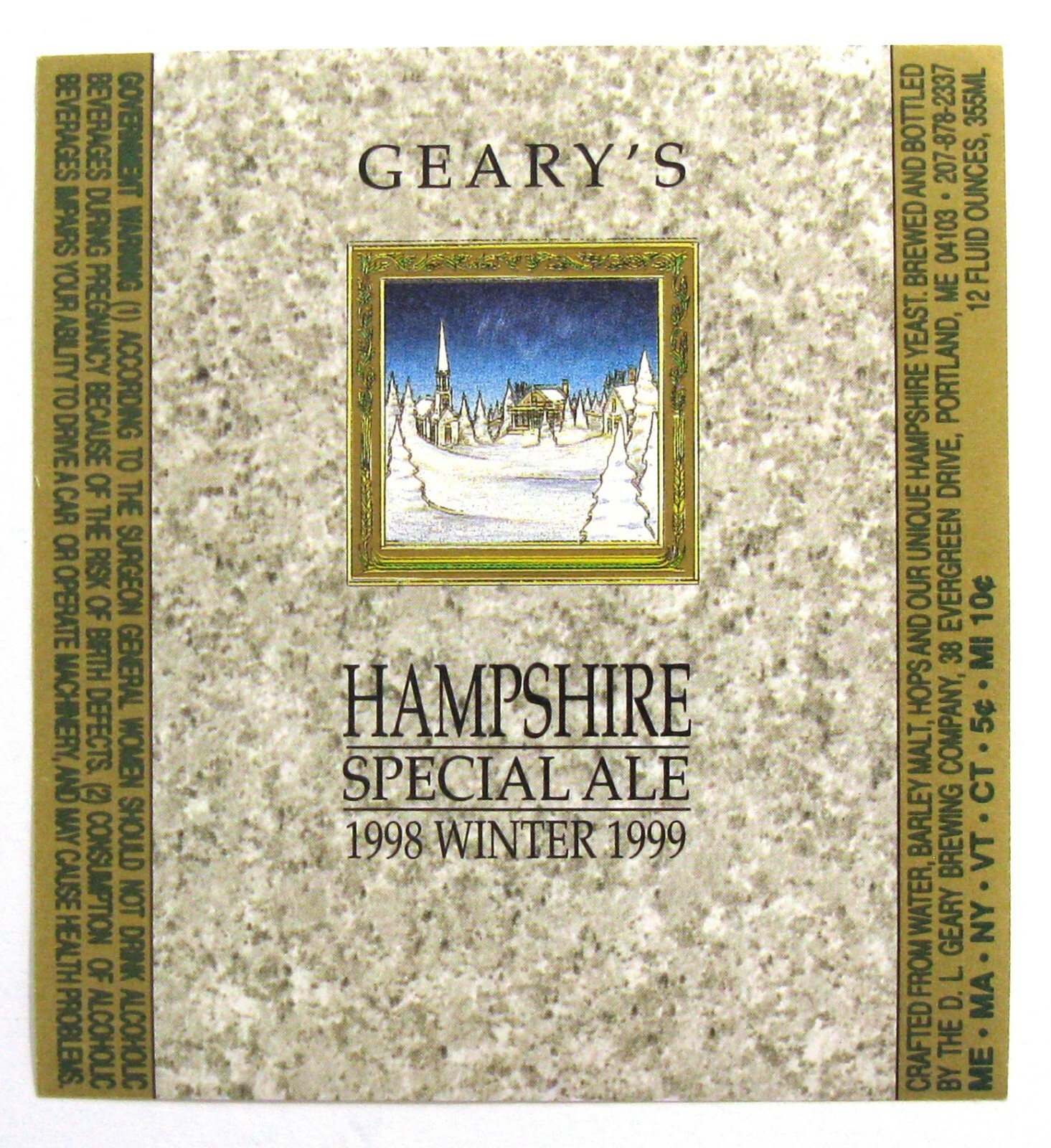 DL Geary Brewing GEARY'S HAMPSHIRE SPECIAL ALE beer label ME 12oz ...