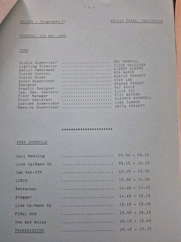 Splash Kids TV Series 1985 ITV Production Photos Plans Photos Notes Etc ...