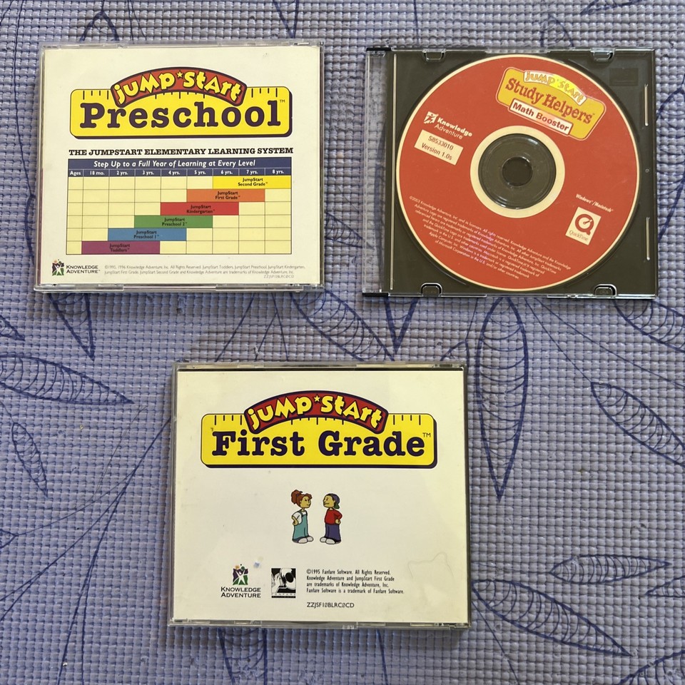 VINTAGE JUMPSTART Lot (3 Games): Preschool, 1st Grade, Math Booster CD ...