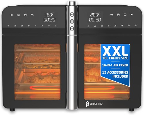 XXL 36L Dual Zone Air Fryer Oven French Doors 16-in-1 Tabletop Cooker ...