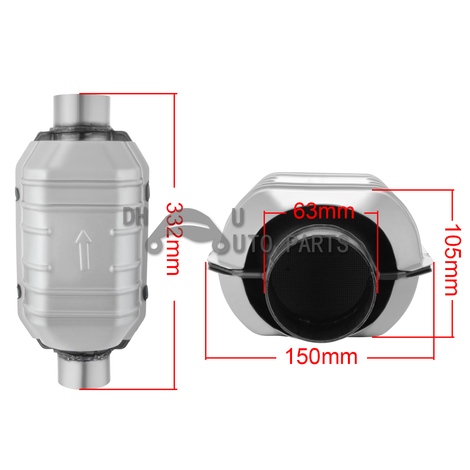 2.5" Inch Cat Converter Stainless Steel Body High Flow Catalytic 91006 ...