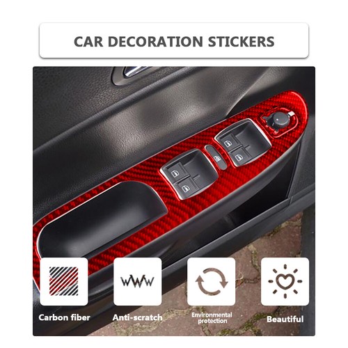 5Pc Red Carbon Fiber Window Lift Switch Cover Trim For Volkswagen ...