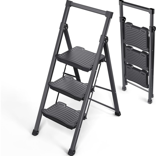 KINGRACK Ladder 3 Step Folding, 900lbs 3 Step Ladder with Non-Skid Wide ...