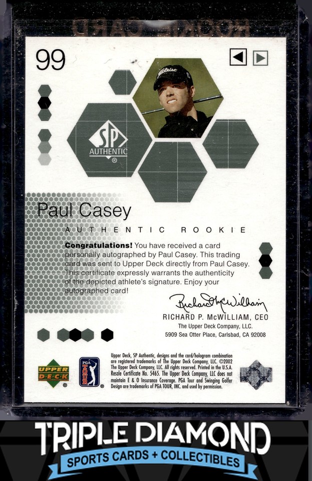 2002 SP Authentic Paul Casey Rookie Autograph Auto #1754/2999 N714 | eBay