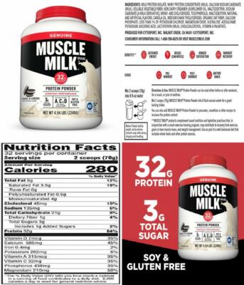 Muscle Milk Genuine Protein Powder, Chocolate, 32g Protein, 2.47 - 4.94 ...