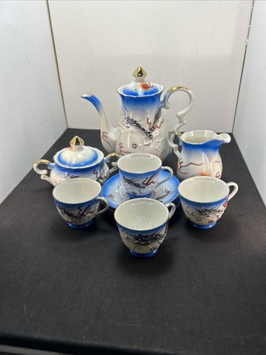 Vintage Japanese Dragon Ware Tea Set Japan Demitasse Moriage W/ Gold ...