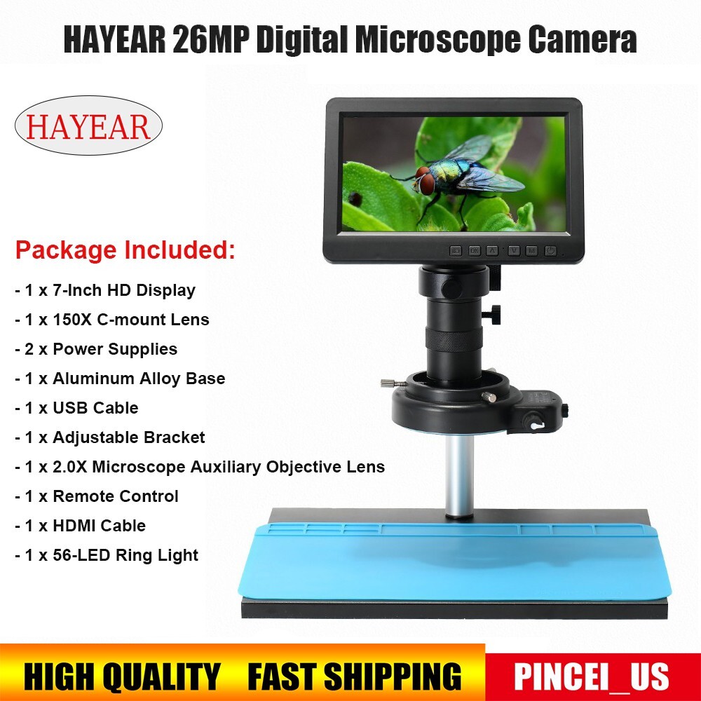HAYEAR 26MP Digital Microscope Camera Magnifier +150X C-mount Lens + 2 ...