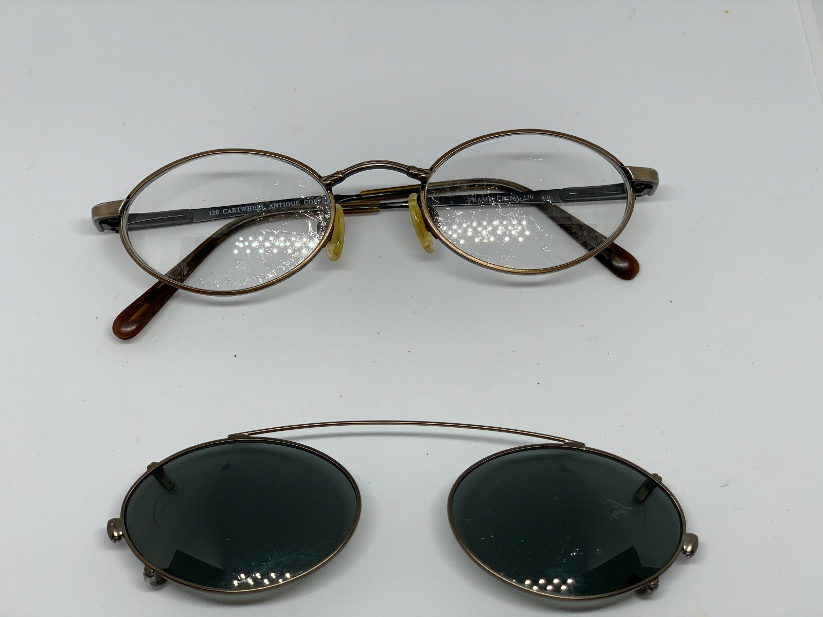 Antique copper Eyeglasses w clip on sun lenses CARTWHEEL 44 120 44-18 ...