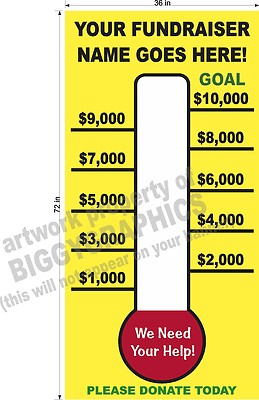 3' x 6' VINYL BANNER CUSTOM FUNDRAISER FUND RAISING THERMOMETER | eBay