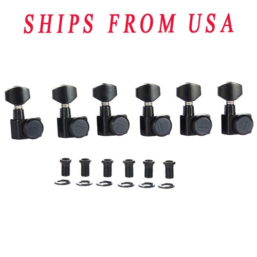 KAISH Black 6 Inline 2 Pin Locking Tuning Keys Tuners Fits USA Fender ...