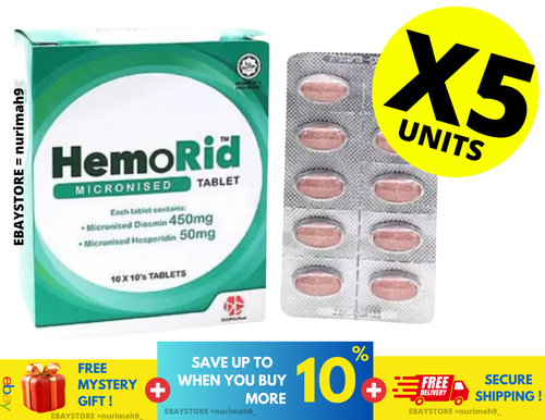 HEMORID Micronized Tablet 100 Tablets Treatment of Hemorrhoids/Piles x5 ...
