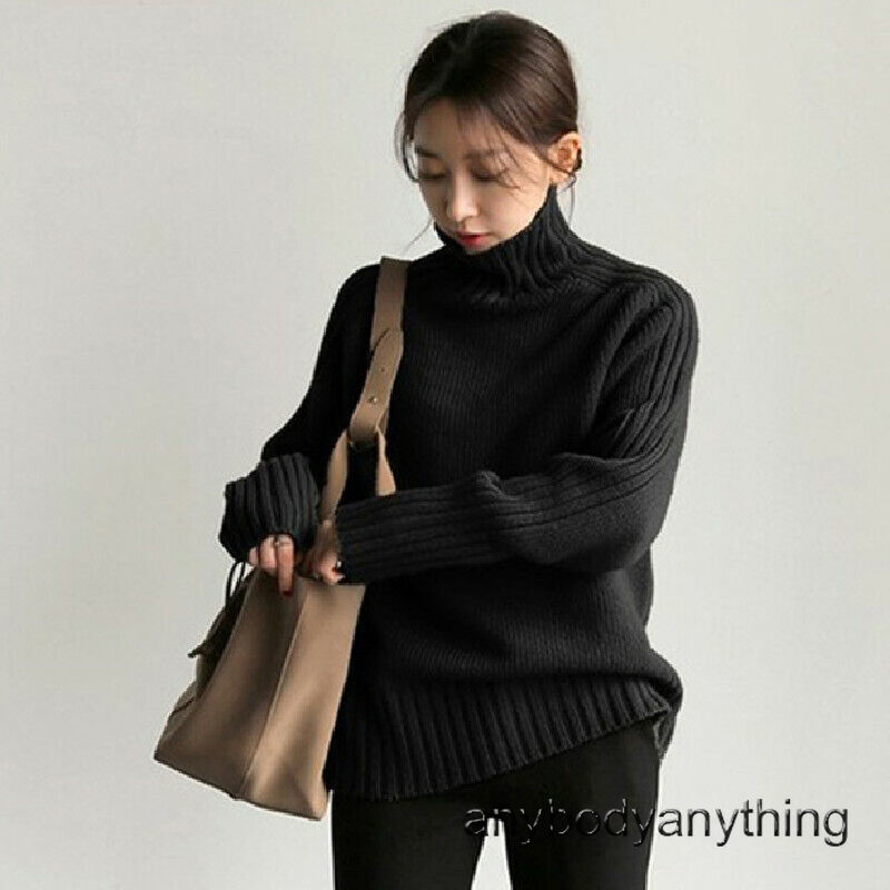 Women's Japanese Style High Neck Knitted Jumpers Casual Loose Pullover ...