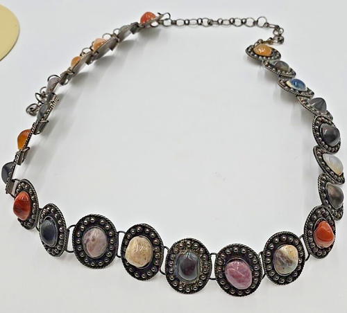 Silver Carved Gemstone Earthy Bohemian Ancient Tribal Chain Belt ...